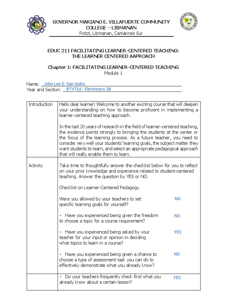 EDUC211 Module 1 | PDF | Teaching Method | Learning