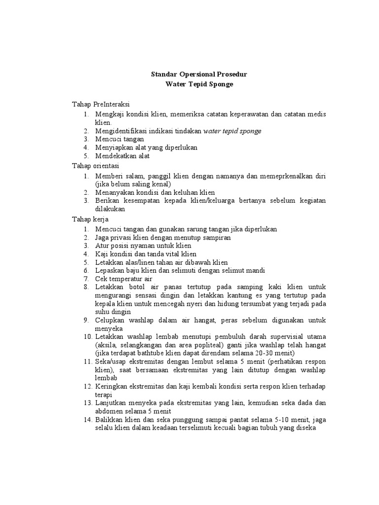 Lampiran SOP Water Tepid Sponge | PDF