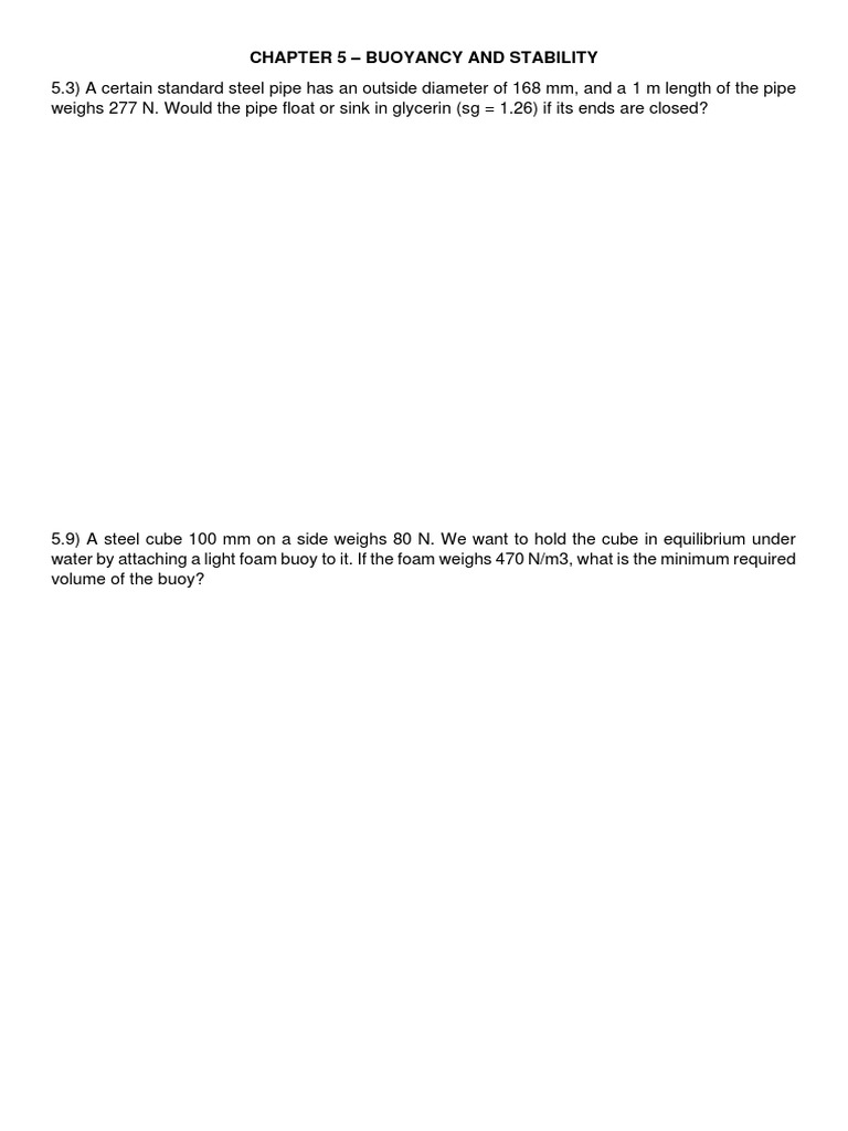 Buoyancy and Stability Calculations | PDF