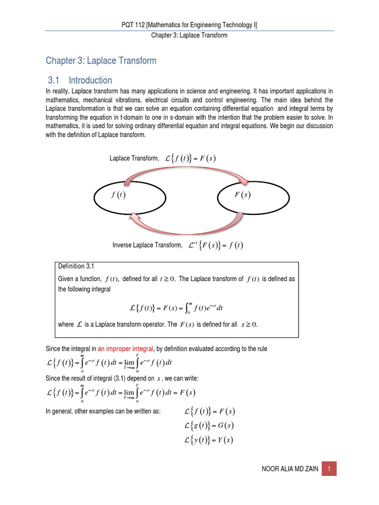 Chapter 3: Laplace Transform: FT Fs | PDF | Equations | Laplace Transform