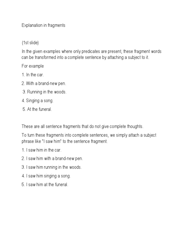 Explanation in Fragments | PDF | Clause | Subject (Grammar)