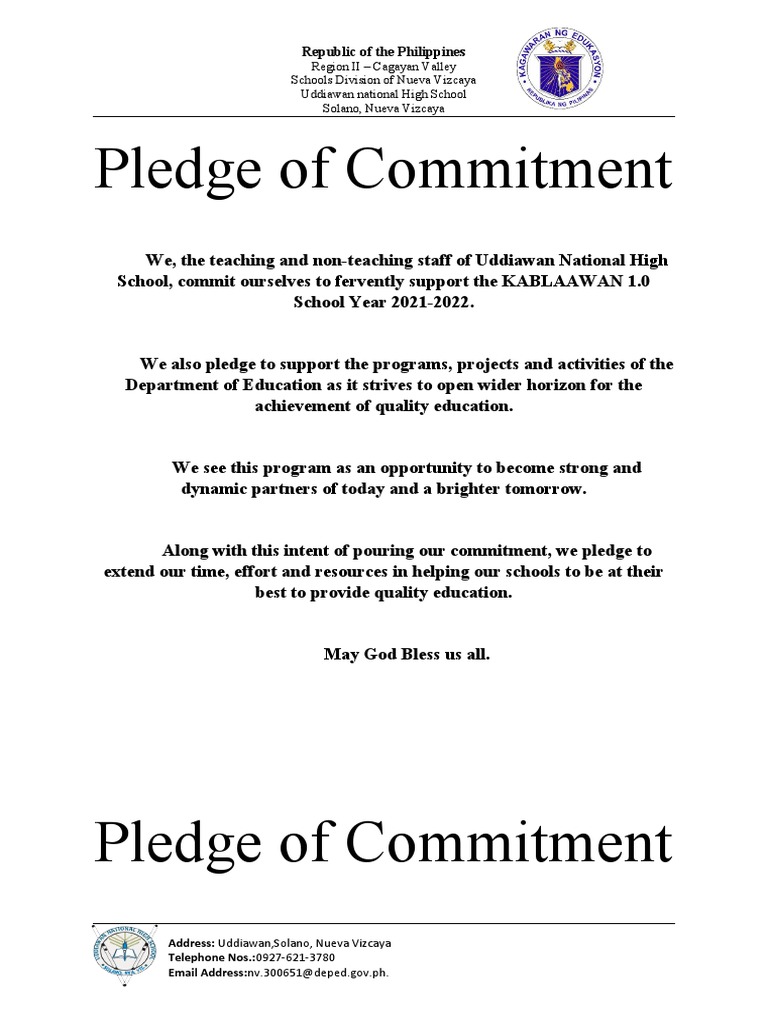 Pledge of Commitment | PDF | Learning | Behavior Modification