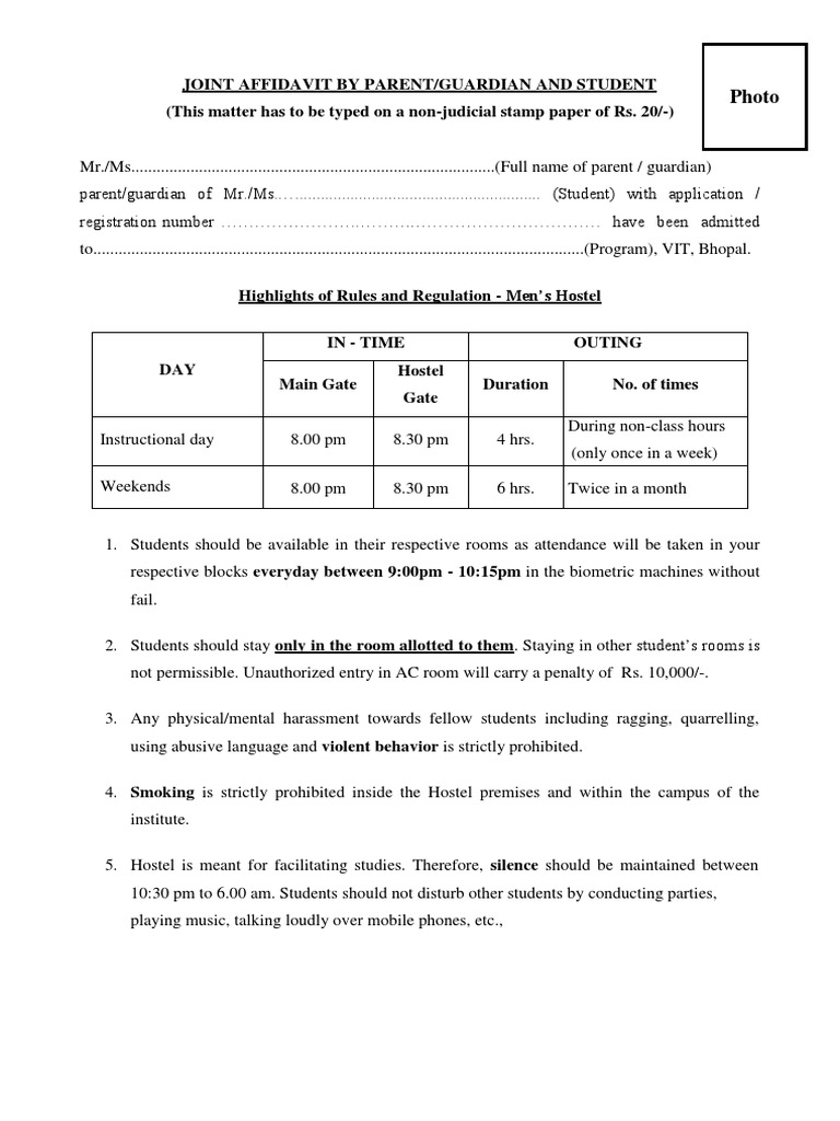 Hostel Affidavit Mens | PDF | Surety | Justice