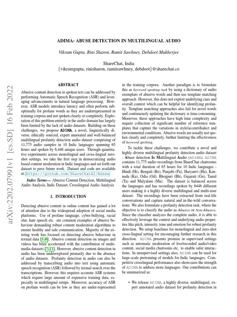 Multilingual Audio Dataset for Abuse Detection | PDF | Speech Recognition | Receiver Operating ...