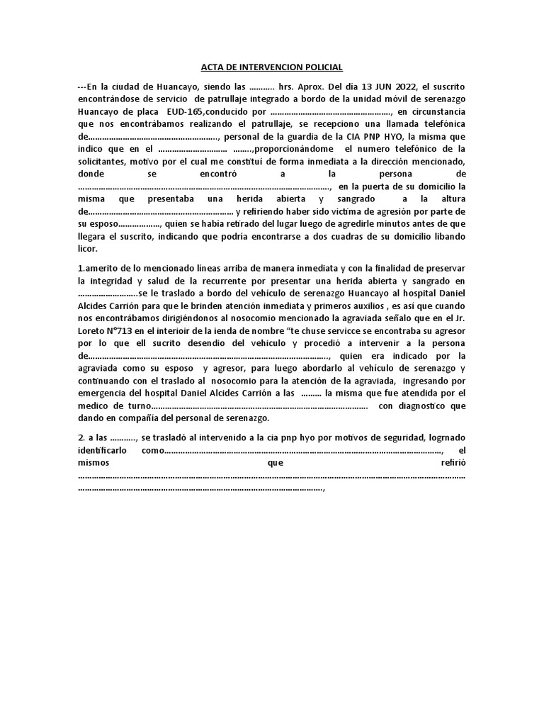 Acta de Intervencion Policial Violencia Amiliar | PDF