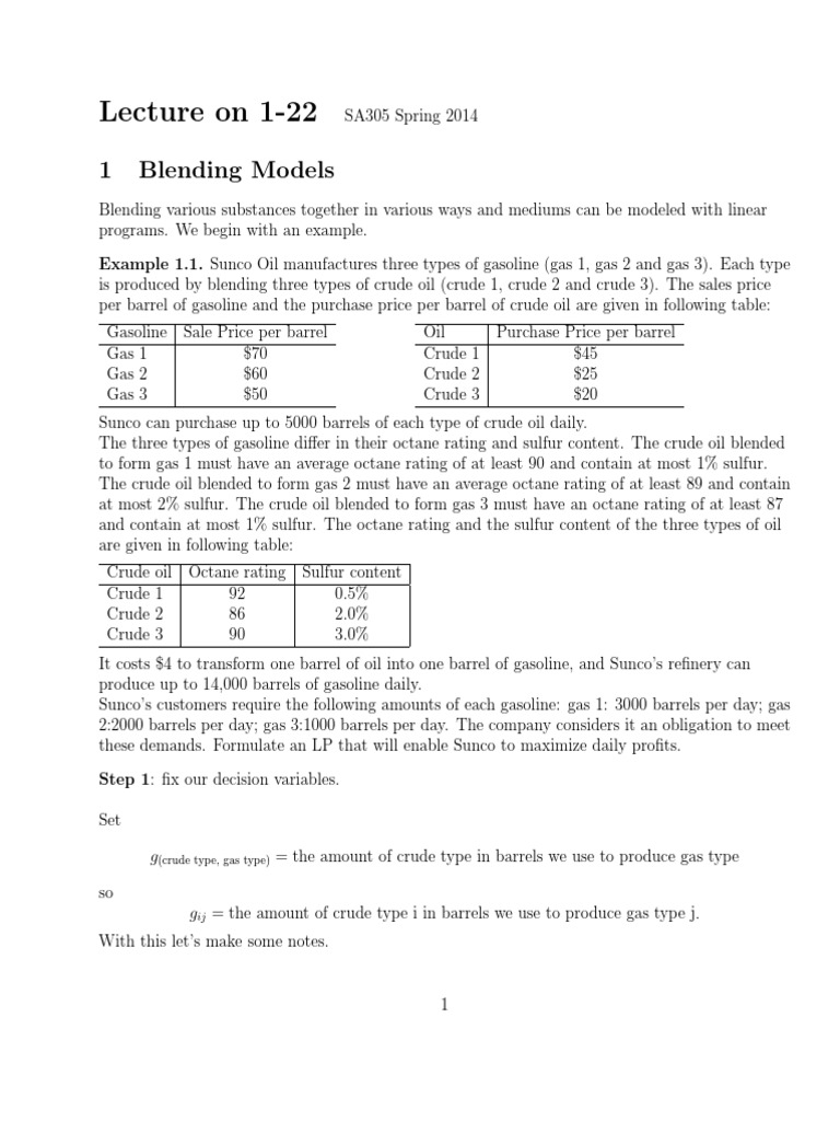 Blending Model Examples | PDF | Petroleum | Gasoline