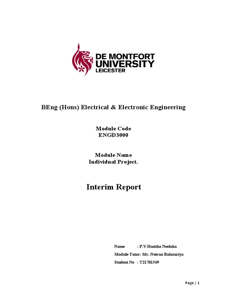 BEng (Hons) Electrical & Electronic Engineering Individual Project ...