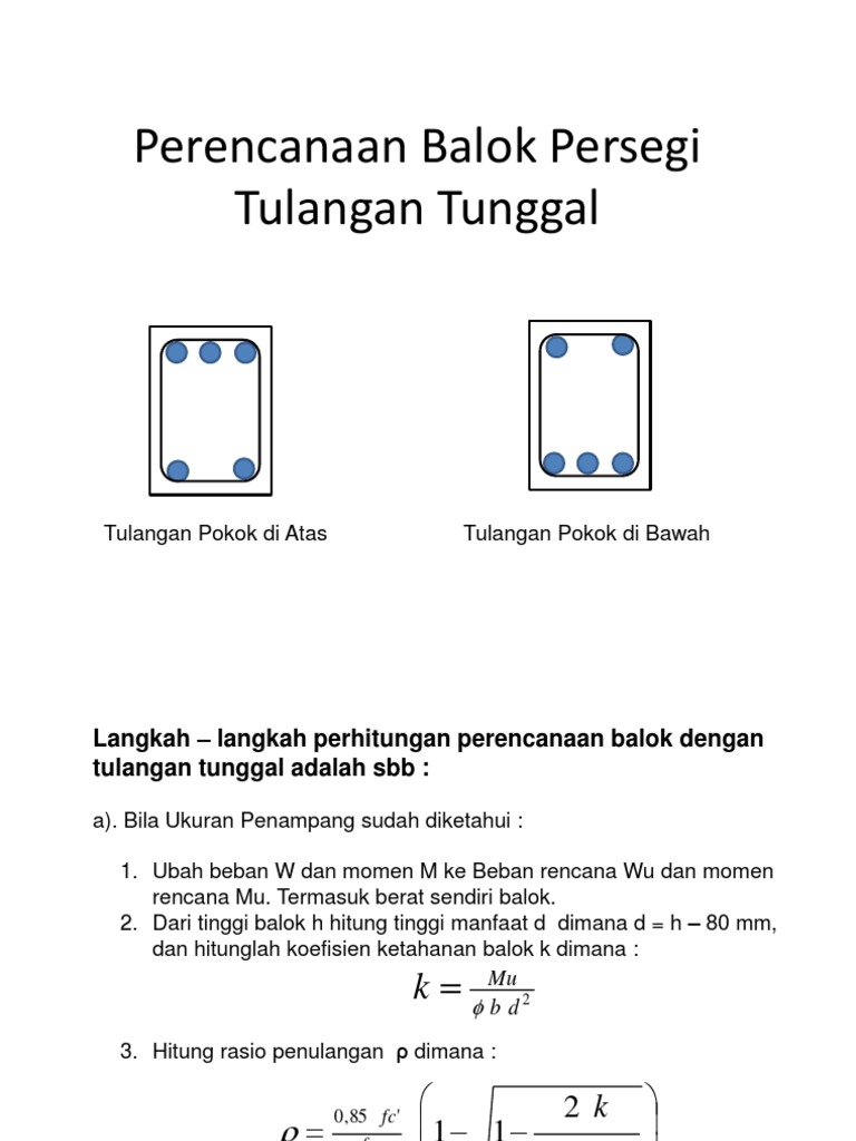 Perencanaan Balok Persegi Tulangan Tunggal (K.beton) | PDF