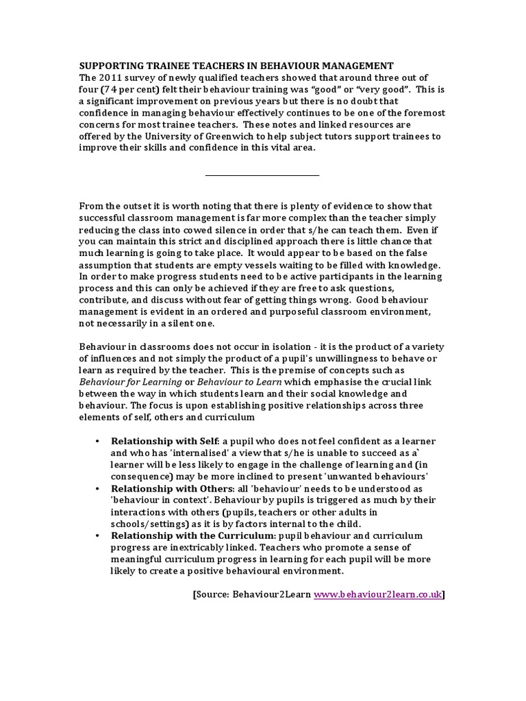 Behaviour Management Resources | PDF | Teachers | Teaching Method