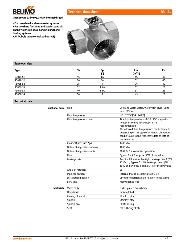 Belimo R3..-S.. Datasheet En-Gb | PDF | Valve | Pipe (Fluid Conveyance)