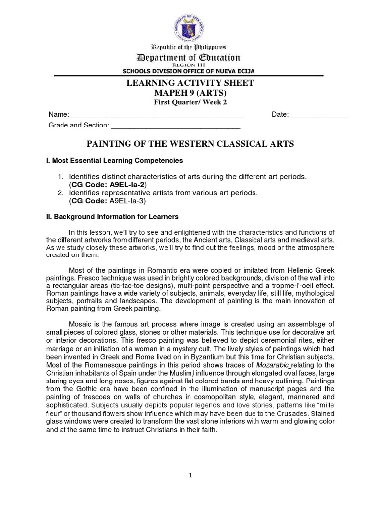 ARTS9 - Las - q1 - w2 - Painting of The Western Classical Arts | PDF ...