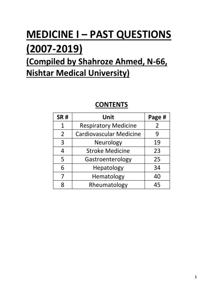 Medicine I - Topical Past Papers (2007-2019) | PDF | Hypertension | Heart
