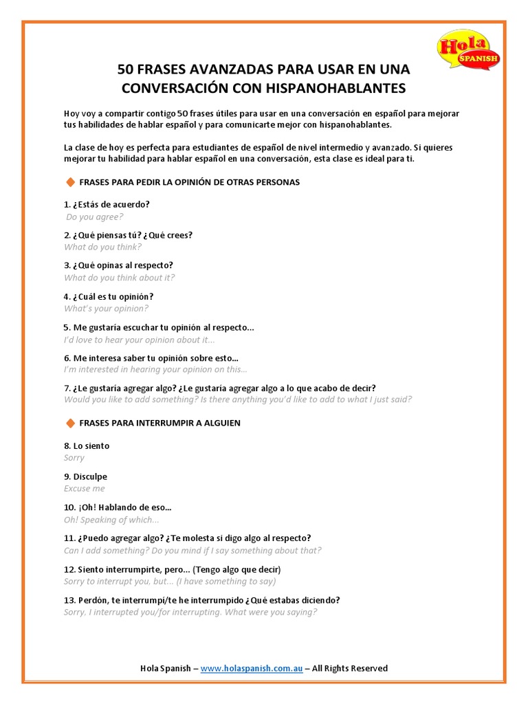 50 Frases Avanzadas para Usar en Una Conversacion | PDF