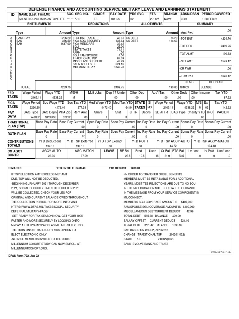 Defense Finance and Accounting Service Military Leave and Earnings ...