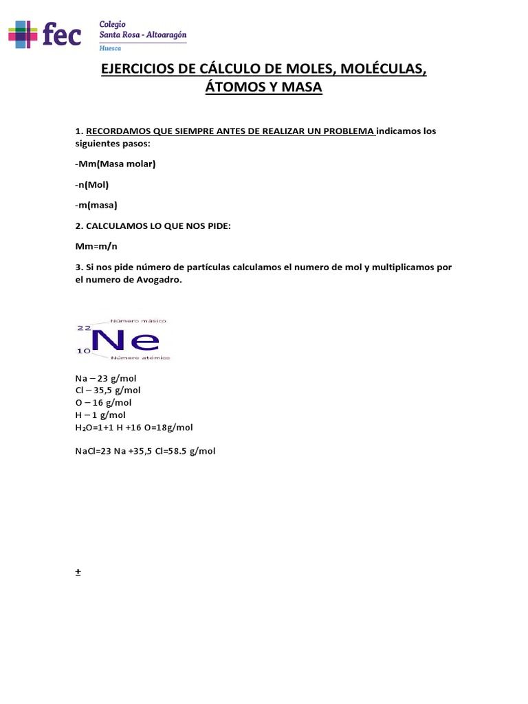 Ejercicios de Cálculo de Moles y Masa Molar | PDF | Mole (Unidad) | Química