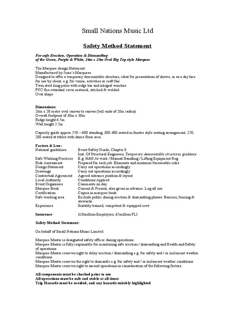 Safety Method Statement | PDF | Tent | Safety