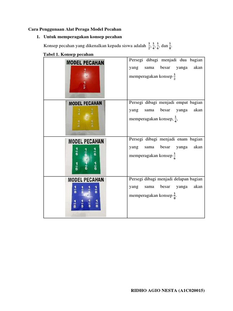 Cara Menggunakan Alat Peraga Model Pecahan | PDF