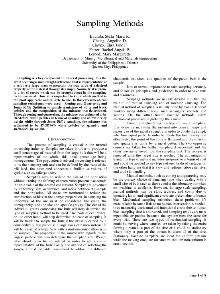 Sampling Methods: Comparing Coning/Quartering and Jones Riffle ...