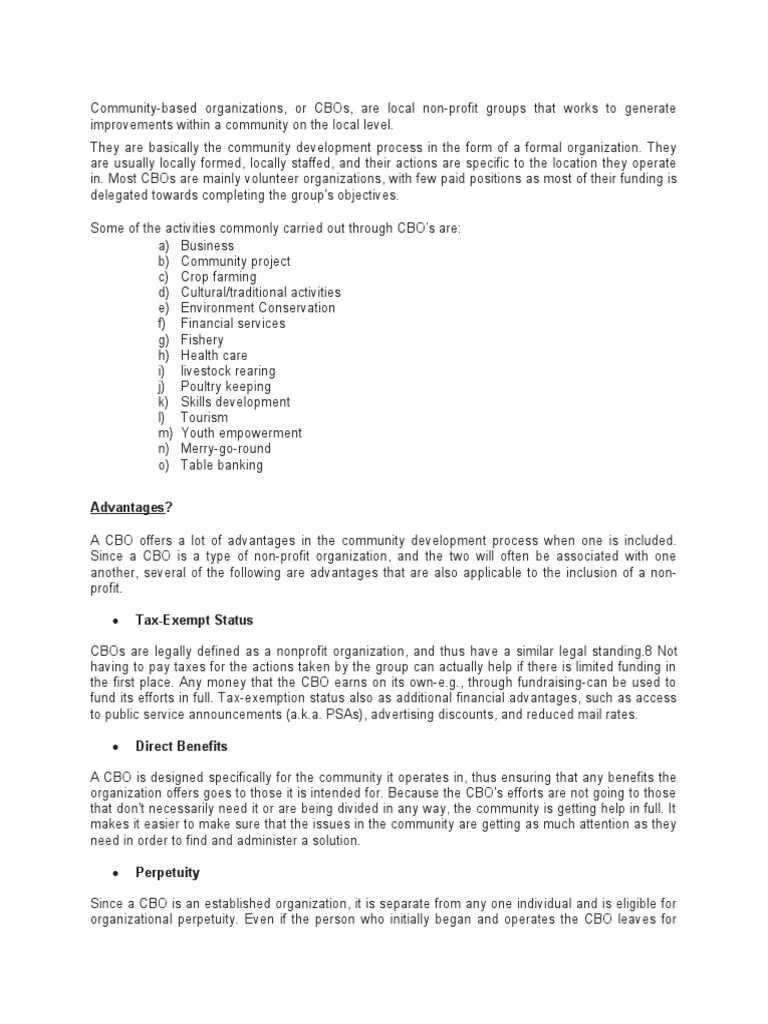 How to Form and Register a Community-Based Organization | PDF ...