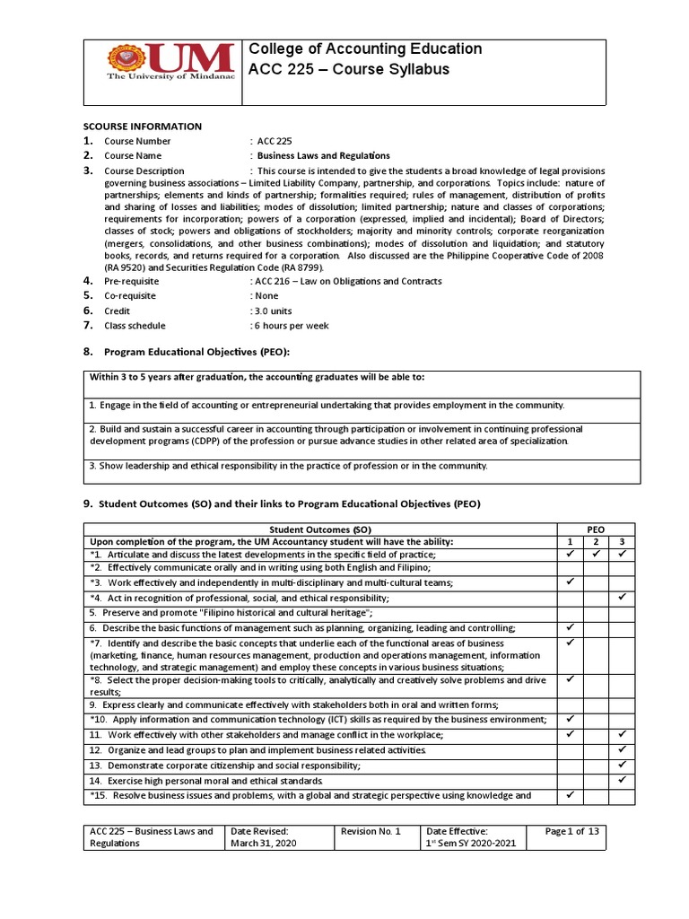Understanding Business Laws and Regulations: An Analysis of the Course ...