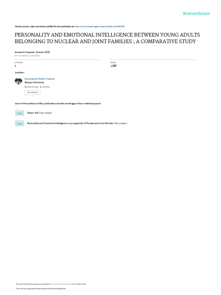 Personality and Emotional Intelligence Between Young Adults Belonging To Nuclear and Joint ...