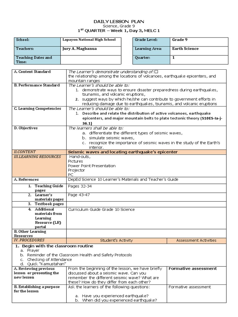 Science 10 Week 1 Day 3 | PDF | Earthquakes | Seismology