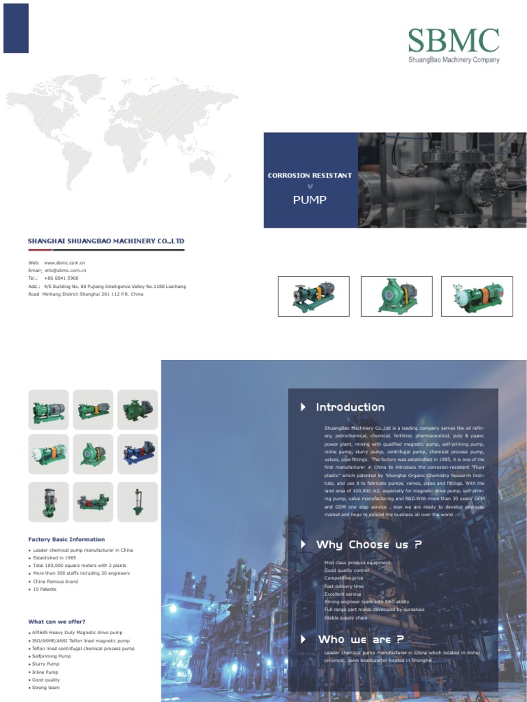 Teflon-Lined Magnetic and Centrifugal Pumps - SBMC Catalog | PDF | Pump | Metals