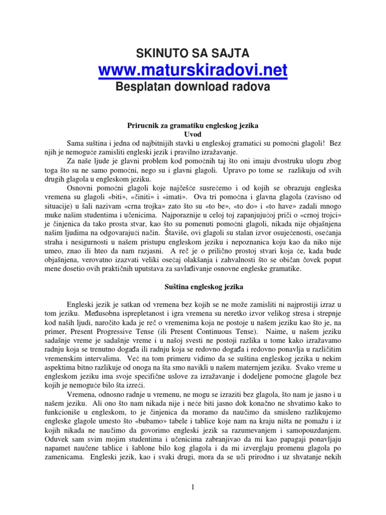 Skripte Iz Gramatike Engleskog Jezika | PDF