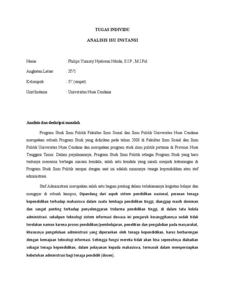 Tugas Individu - Analisis Isu Instansi - Philips Y. N. Ndoda | PDF