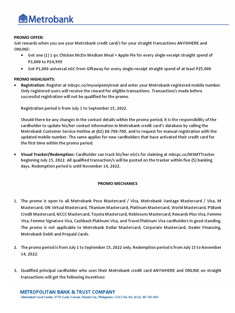 Promo Mechs - 2022 McDo NUP MSMT FINAL | PDF | Credit Card | Master Card