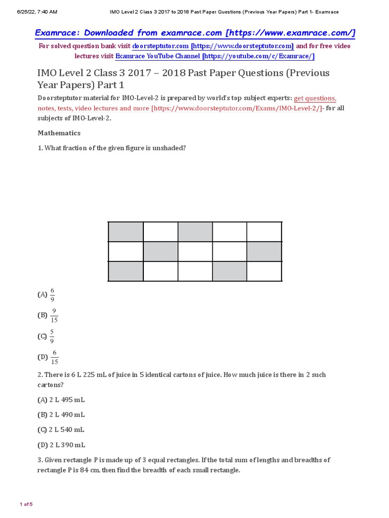 IMO-Level-2-Class-3-2017-2018-Part-1 | PDF | Mathematics