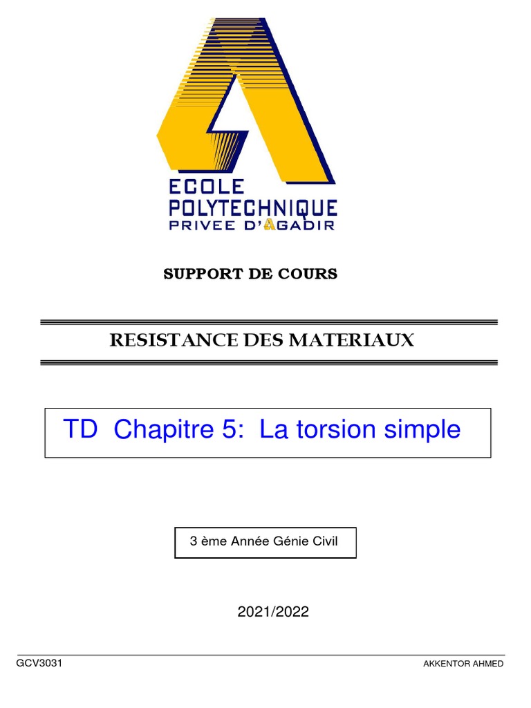 Exercice Corrigé : Torsion Simple | PDF | Contrainte de cisaillement ...