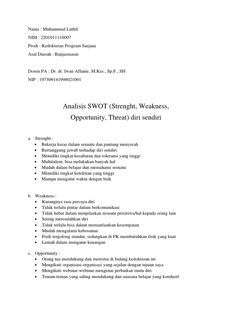 SWOT Diri Mahasiswa Kedokteran | PDF | Karier & Perkembangan ...