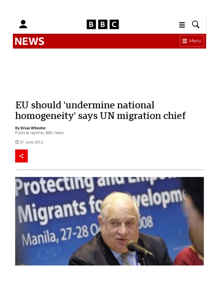 EU Should 'Undermine National Homogeneity' Says UN Migration Chief ...