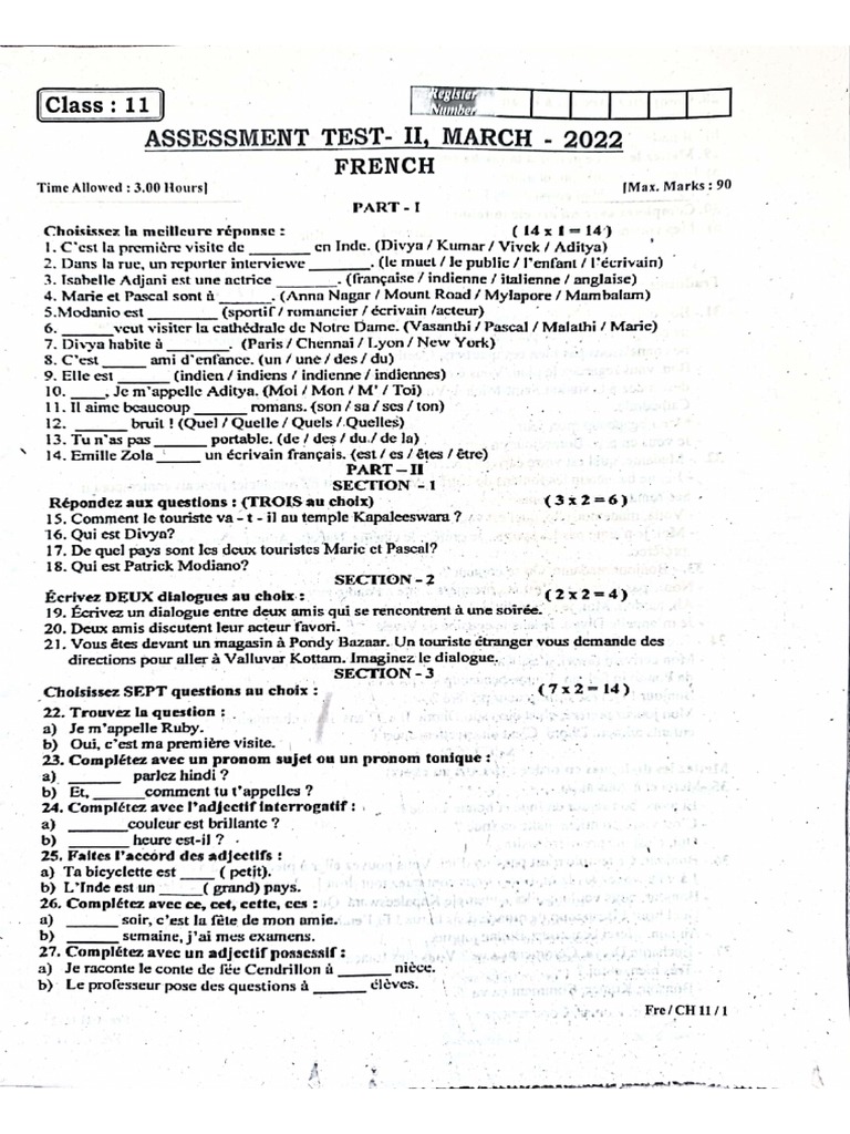 XI French 1-3 Chennai15032022 | PDF