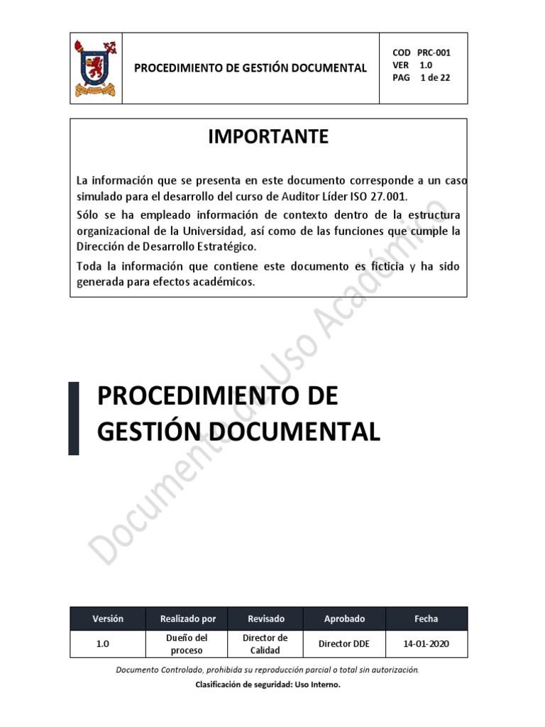 PRC-001. Procedimiento de Gestión Documental | PDF | Gestión de registros | Informática
