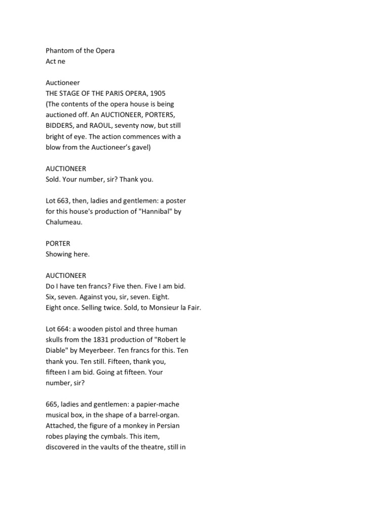 Phantom of the Opera Script Overview | PDF