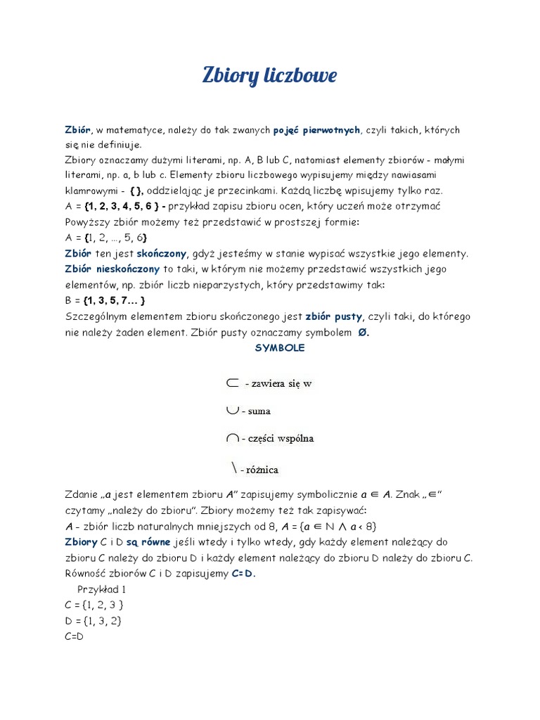 Zbiory Liczbowe | PDF