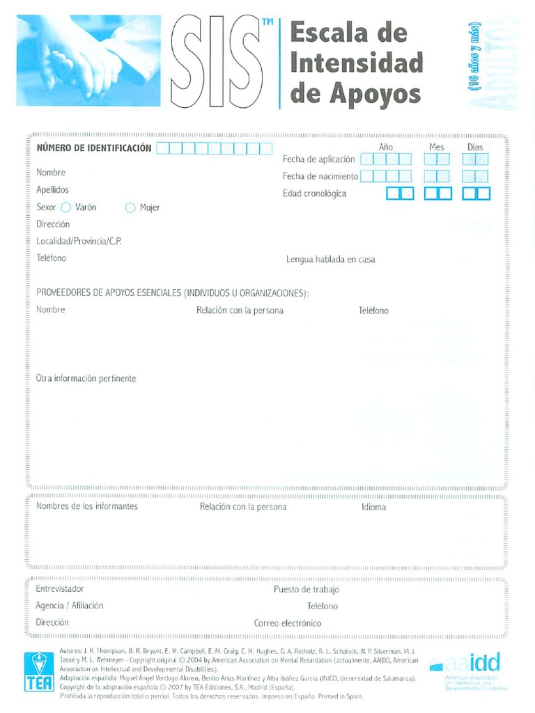SIS-Escala de Intensidad de Apoyos-Adultos_Registro | PDF