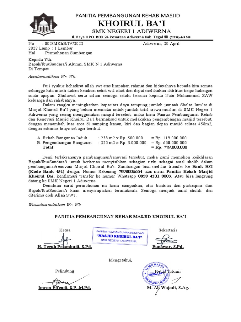 Surat Permohonan Donatur Alumni | PDF