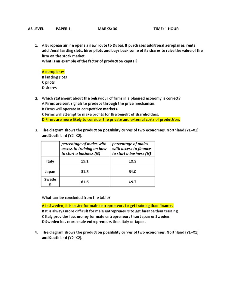 Economics AS Practice Paper 1 | PDF | Supply And Demand | Supply ...
