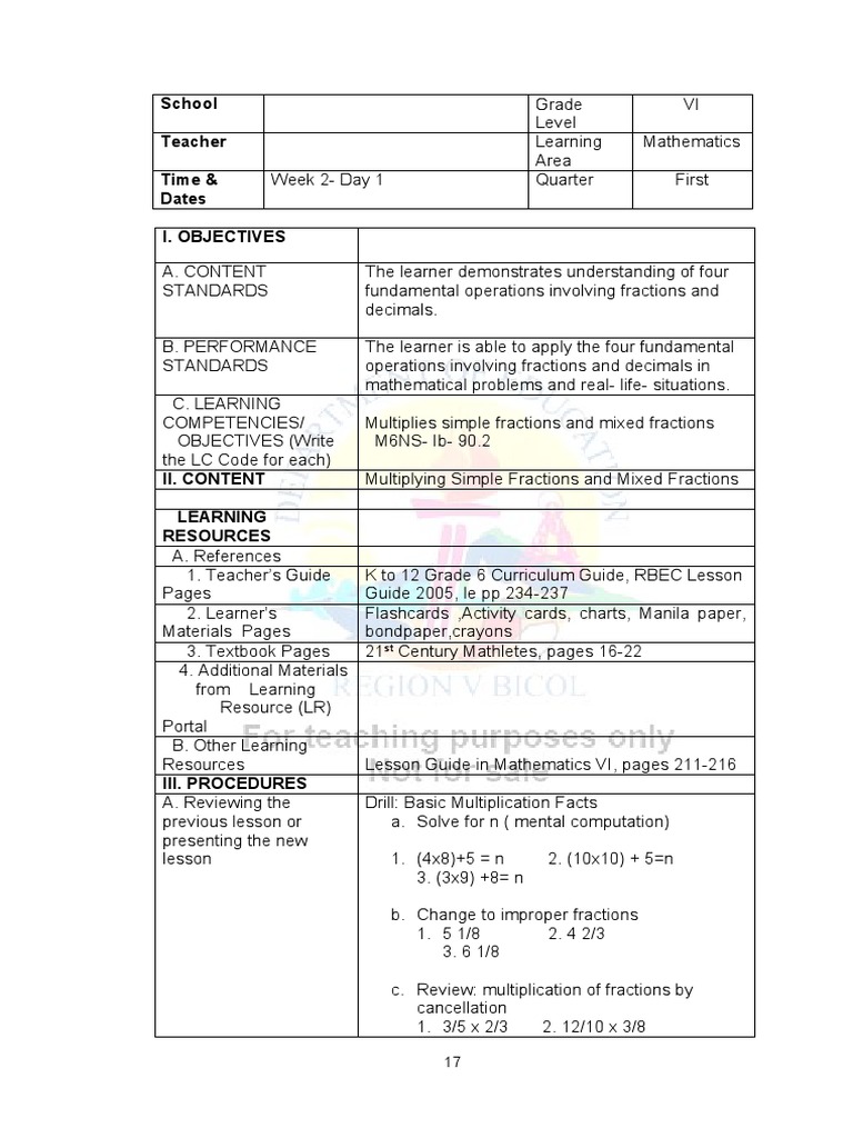 Week 2-Day 1-M6NS-1b-90.2 | PDF | Learning | Multiplication