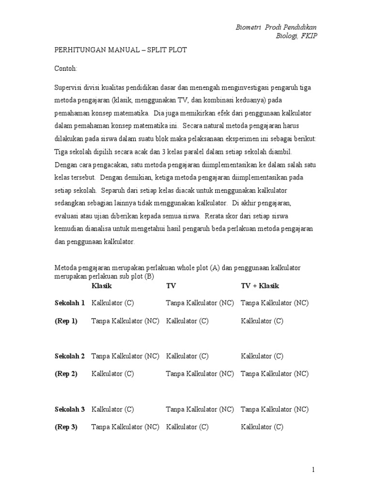 Perhitungan Manual Split-Plot | PDF