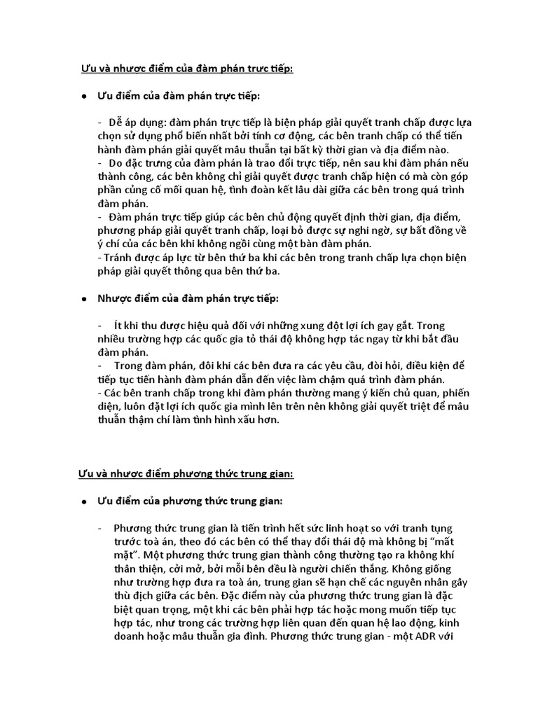 Ưu Và Nhược Điểm Các Biện Pháp Tranh Chấp Quốc Tế | PDF