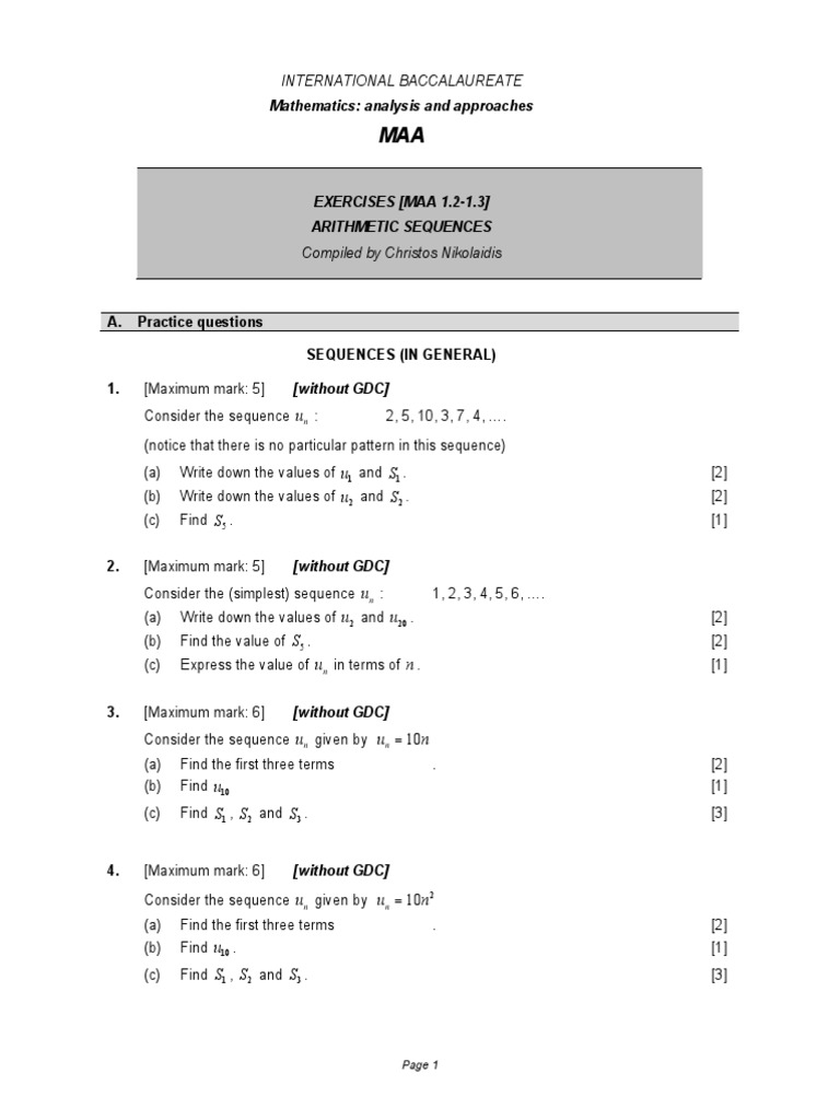 Maa 1 2 1 3 Arithmetic Sequences Eco Pdf Arithmetic Sequence
