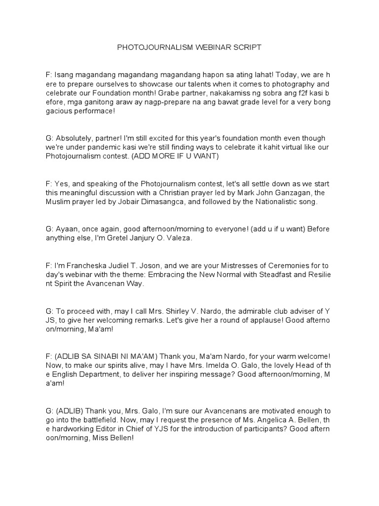 PHOTOJOURNALISM WEBINAR SCRIPT Hehe 1 | PDF | Vision | Optics