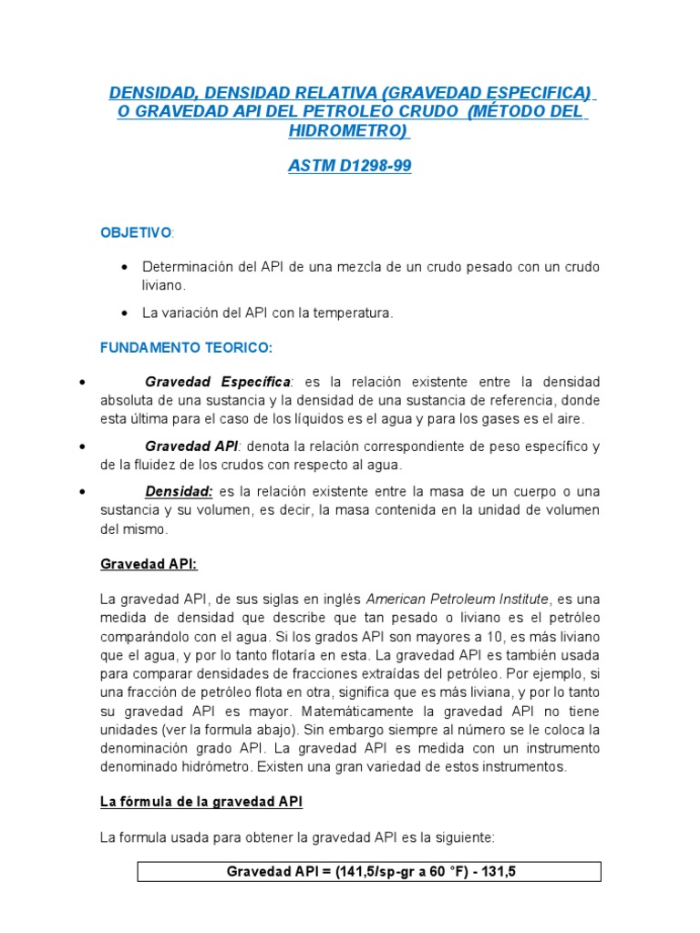 Gravedad API | PDF | Densidad | Cantidad