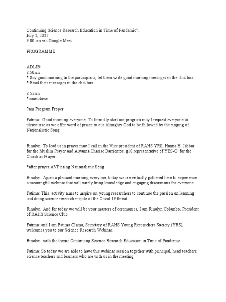 Research Webinar MC Script | PDF | Cognition