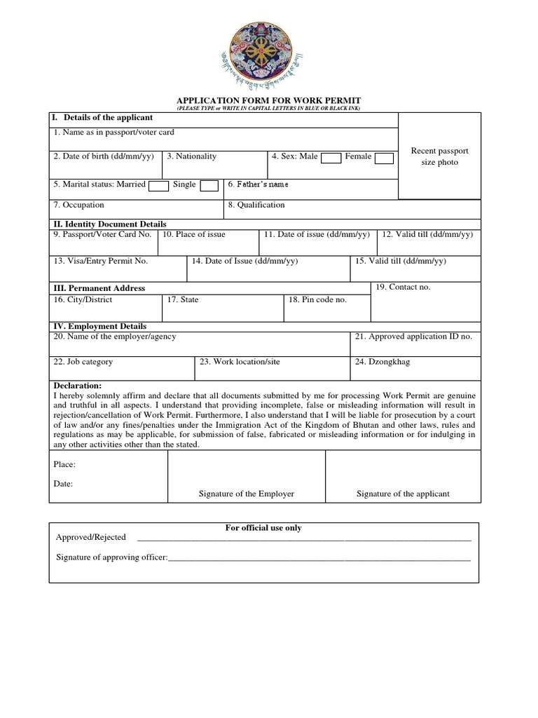 Work Permit Form | PDF | Identity Document | Government