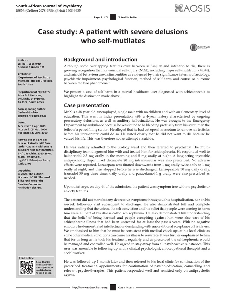 Case Study-A Patient With Severe Delusions | PDF | Psychosis | Self Harm